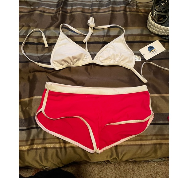 Swim Nwt Red And White Shorts Bikini Set Poshmark